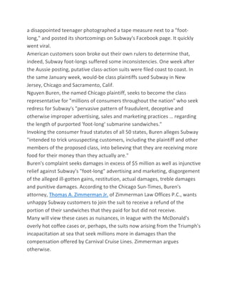 Will Subway Use the 'Puffery Defense' in Suits Over Foot-Longs? | PDF