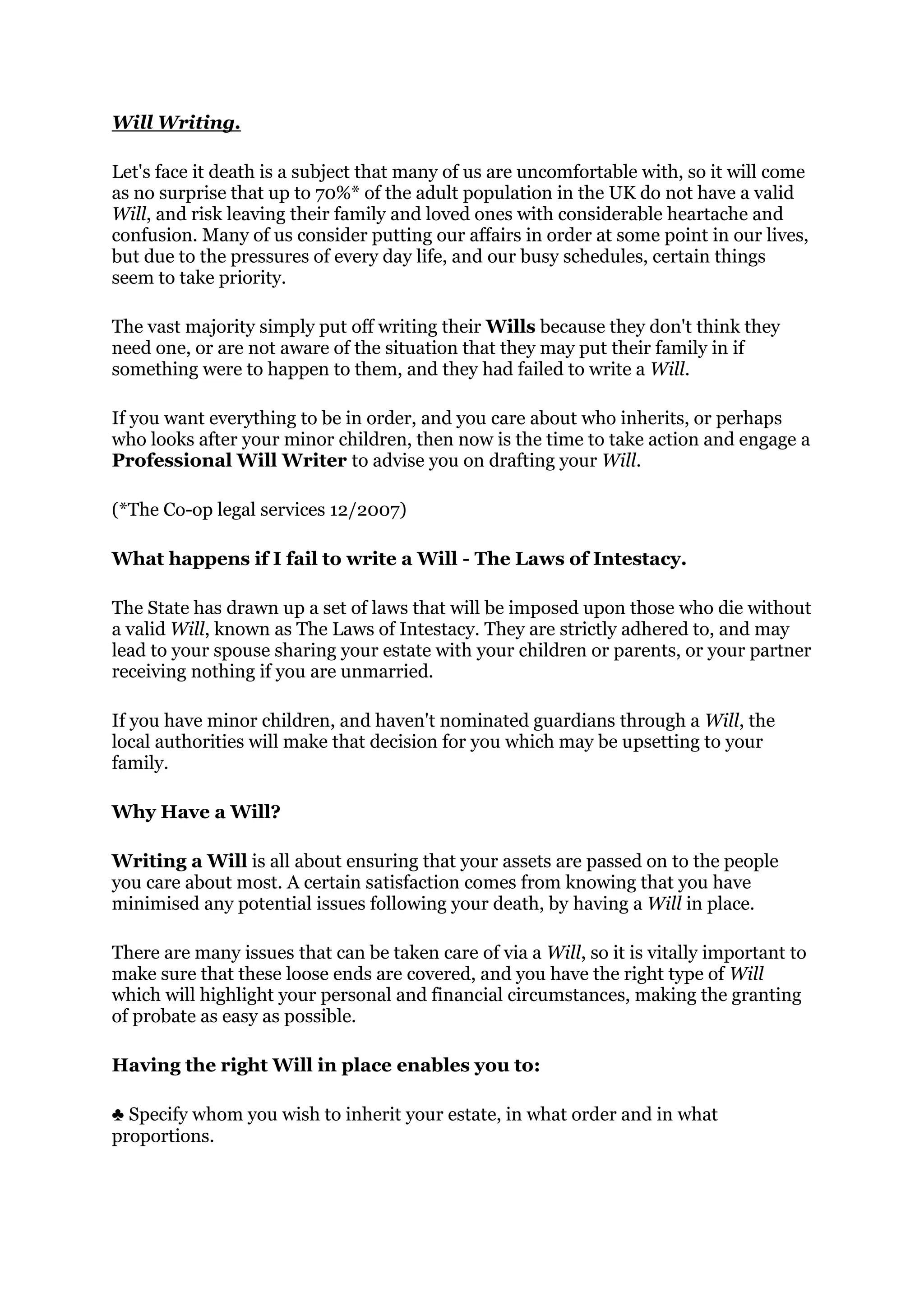 Things to consider when writing your Will. | DOCX