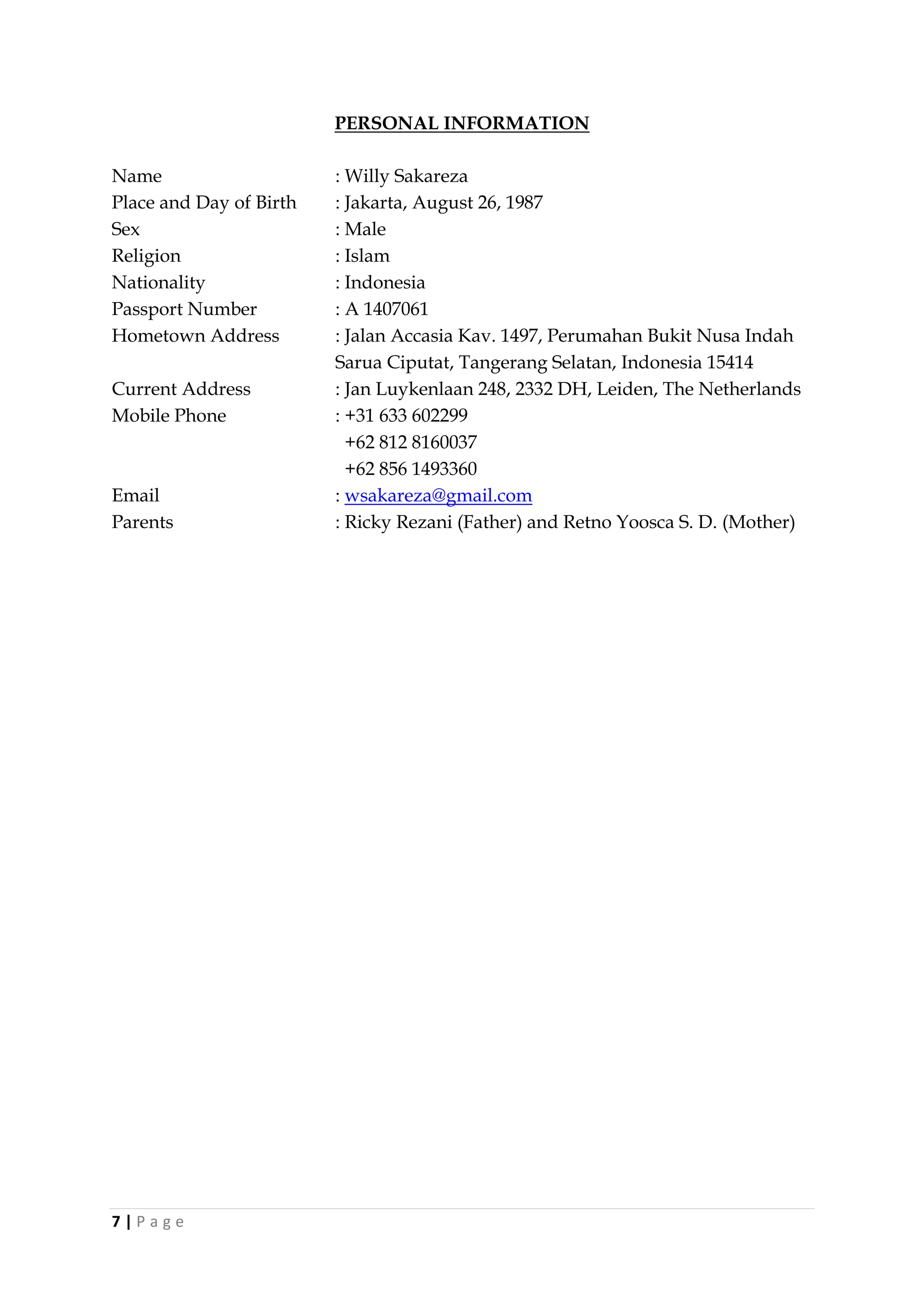 CV Willy Sakareza | PDF