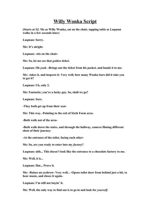 Willy Wonka Script | PDF