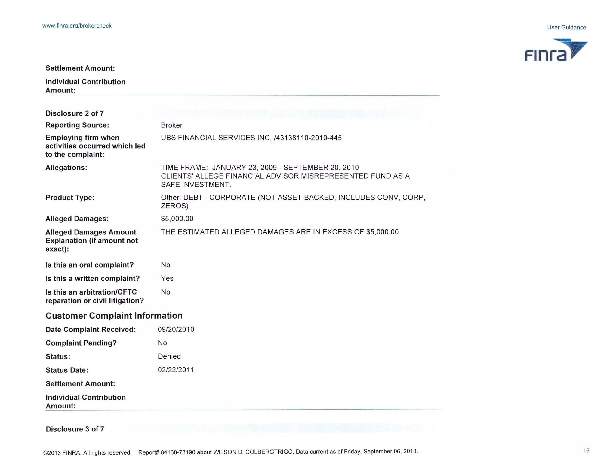 Wilson Dennis Colberg Trigo - FINRA BrokerCheck Report | PDF