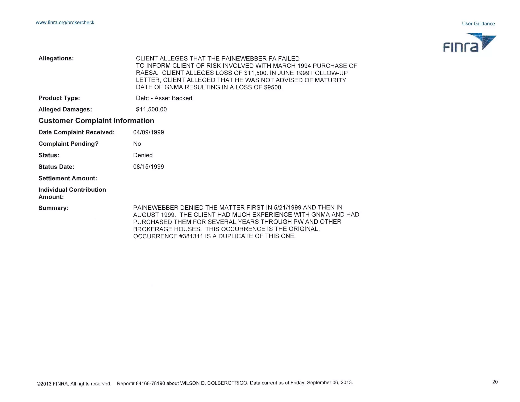 Wilson Dennis Colberg Trigo - FINRA BrokerCheck Report | PDF