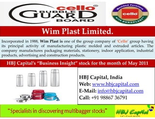 Wim Plast Ltd (Code 526586) - HBJ Capital's Multibagger Stock | PPT