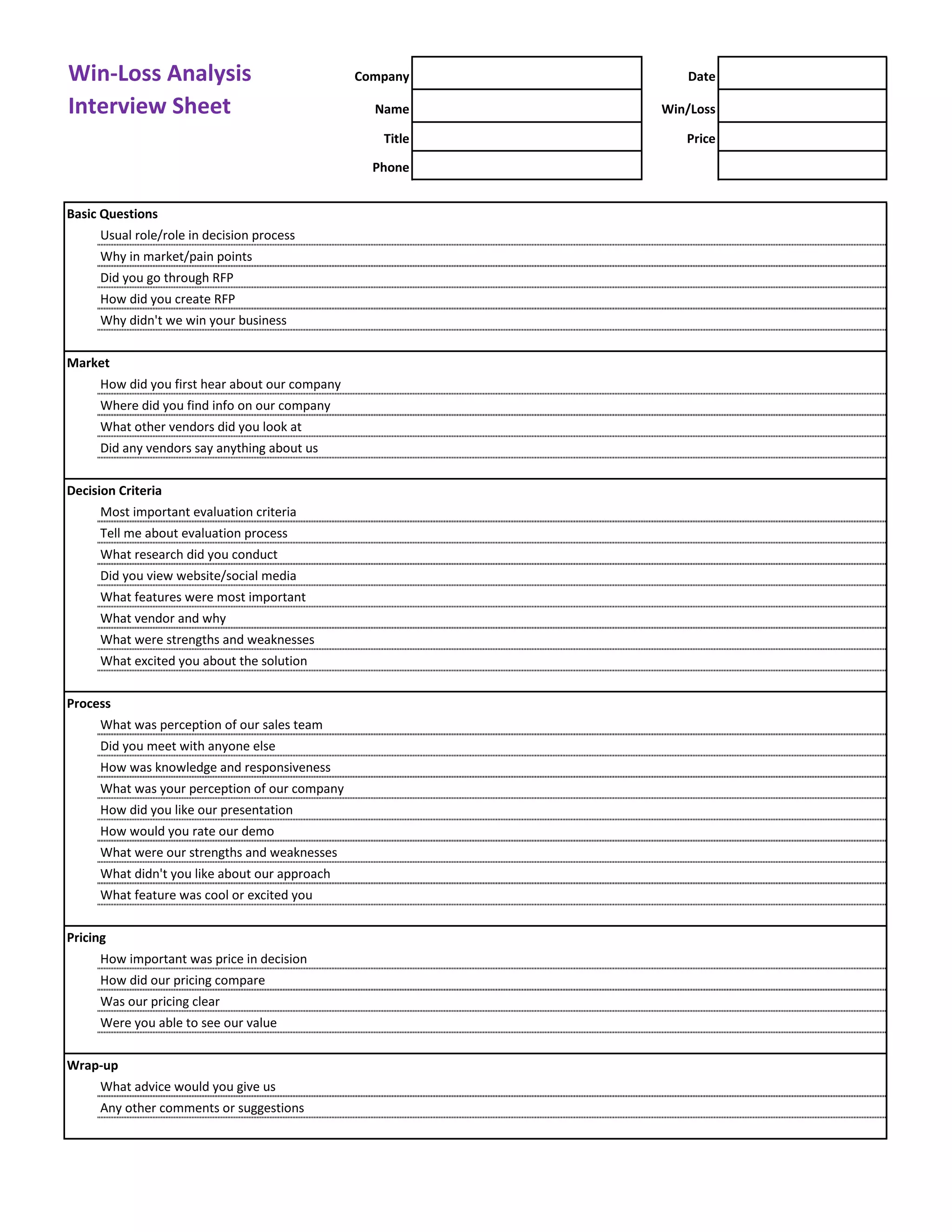 Win-Loss Analysis - Interview Template | PDF