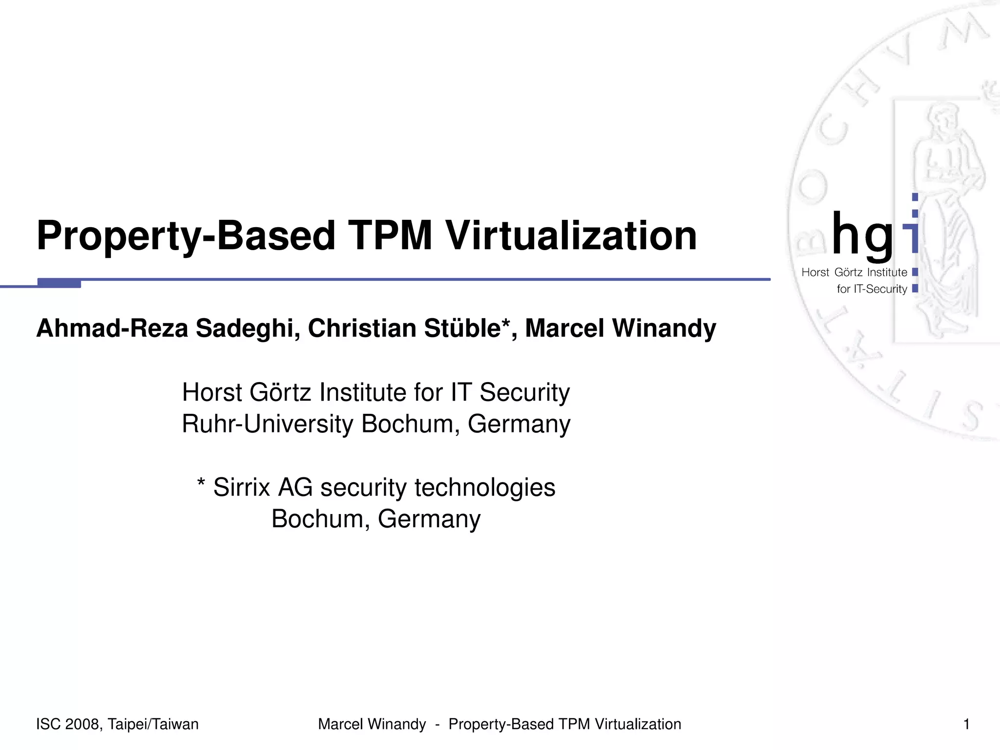 Property-Based TPM Virtualization | PPT