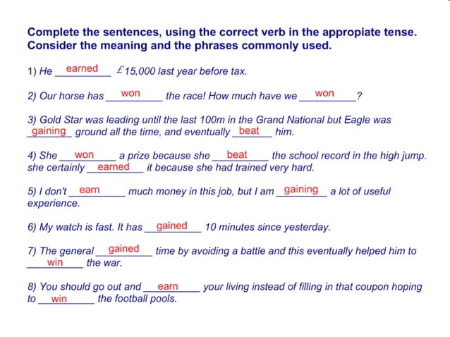 Win, beat, gain, earn | PPT