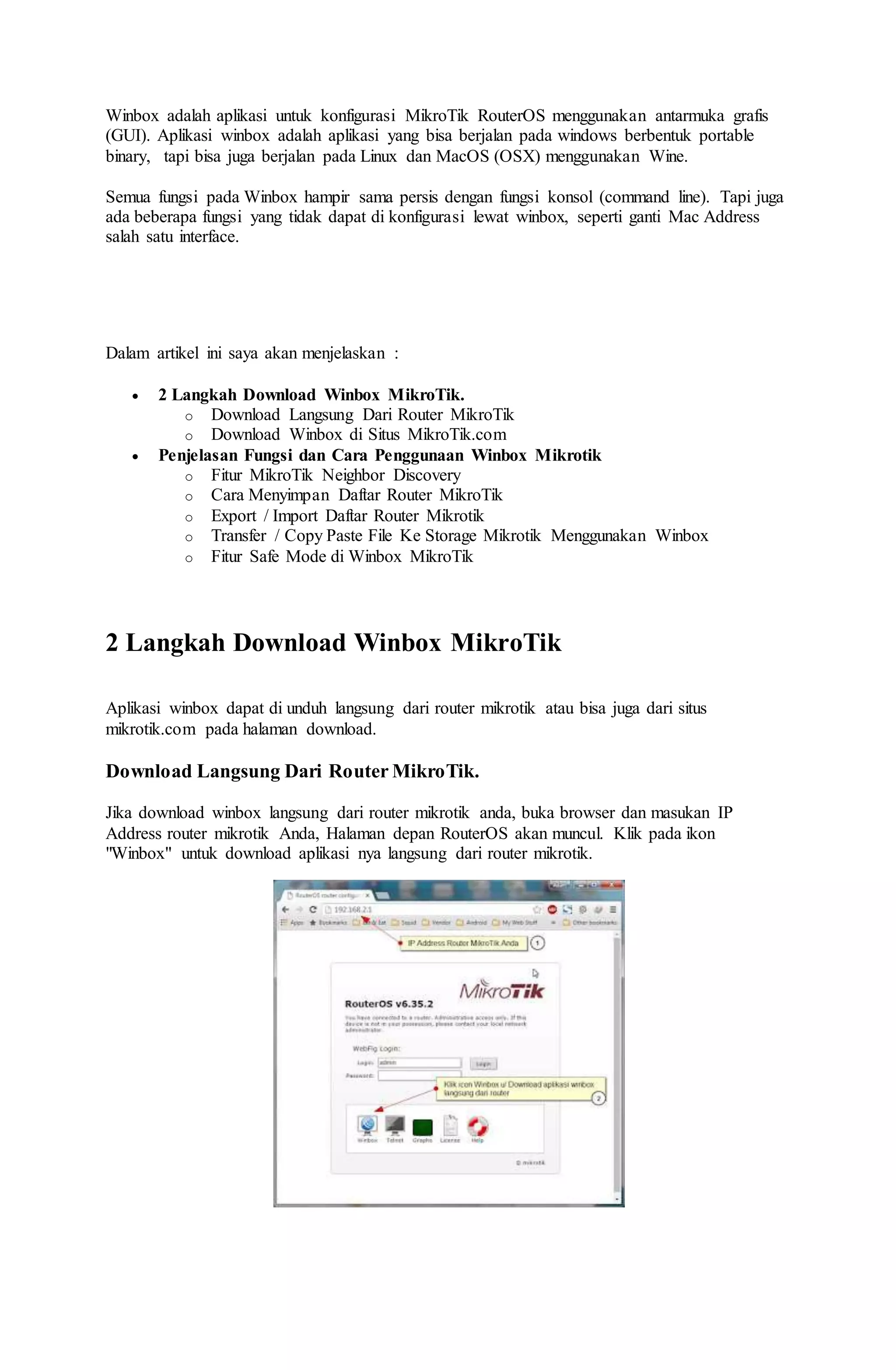 Winbox adalah aplikasi untuk konfigurasi mikro tik routeros menggunakan ...