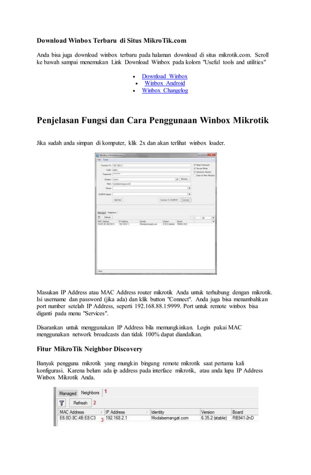 Winbox adalah aplikasi untuk konfigurasi mikro tik routeros menggunakan ...