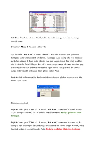 Winbox adalah aplikasi untuk konfigurasi mikro tik routeros menggunakan ...