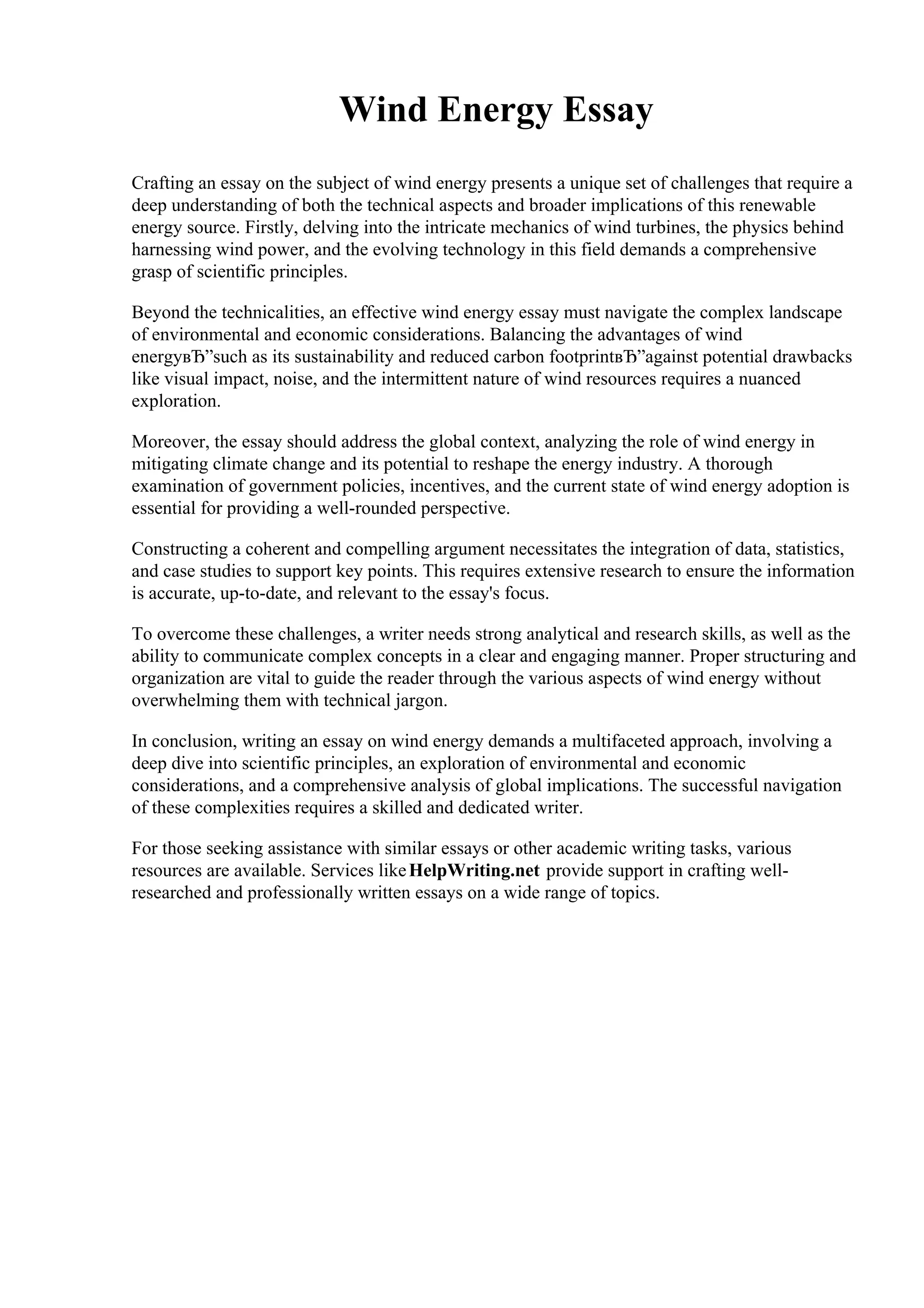 Wind Energy Essay | PDF