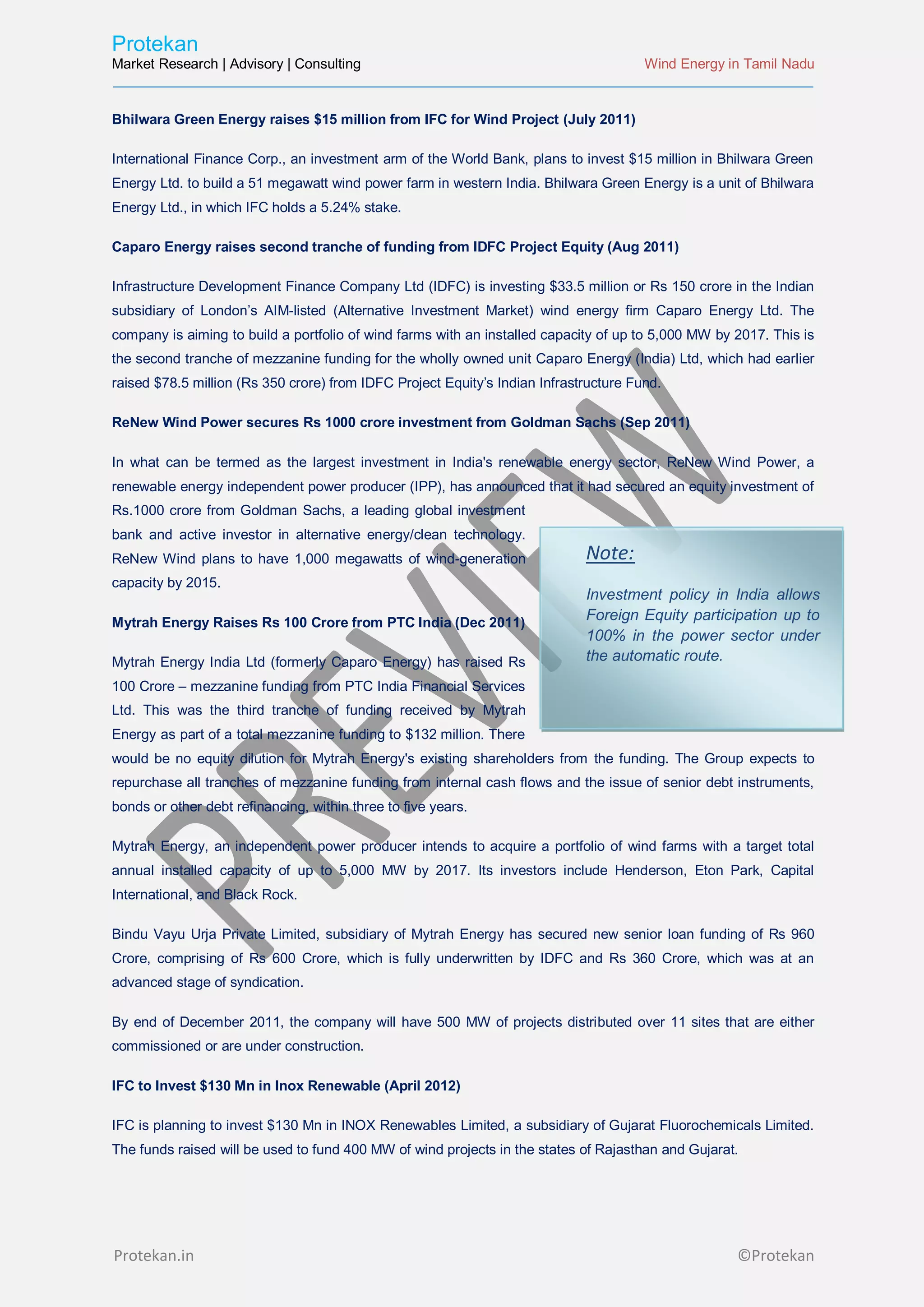 Wind energy in Tamil Nadu - Business Feasibility Report - Preview | PDF