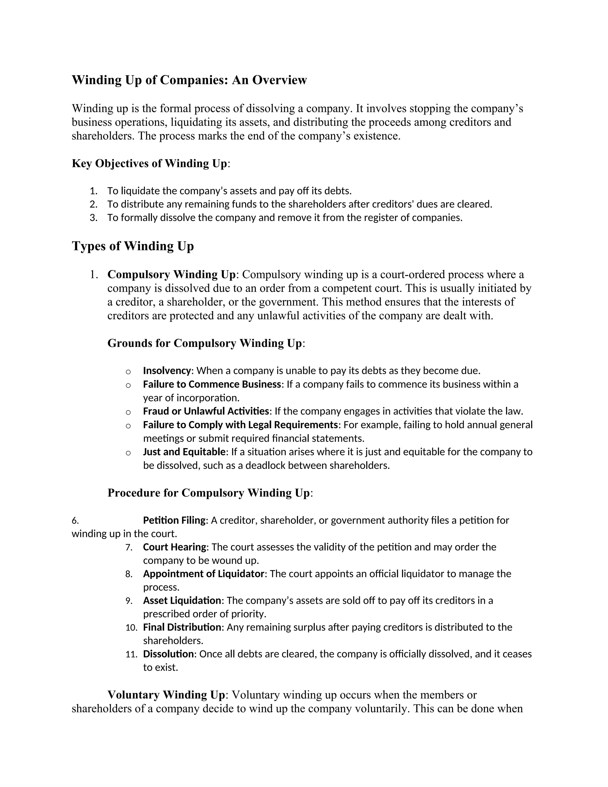 Winding up of Companies, Objectives of winding up. | DOCX