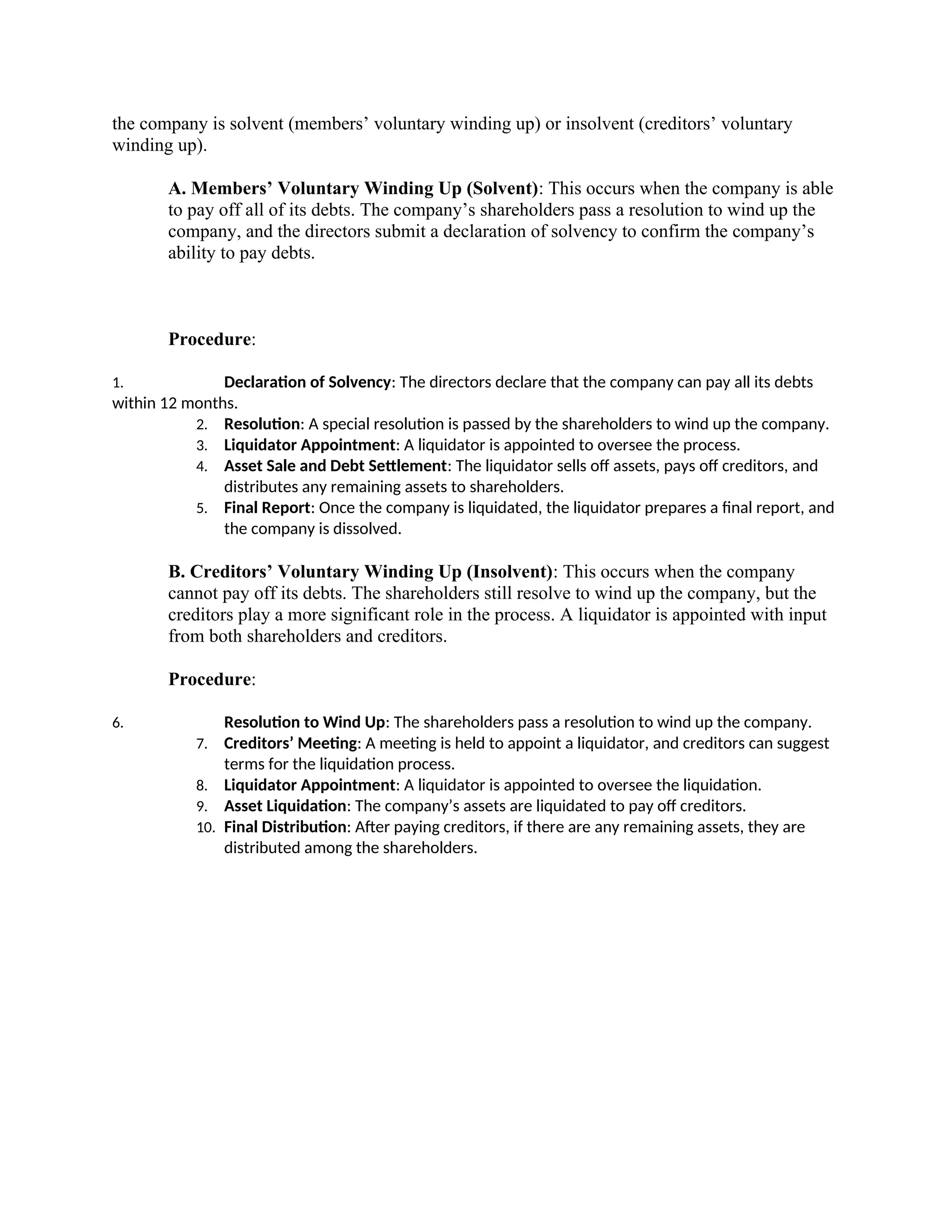 Winding up of Companies, Objectives of winding up. | DOCX