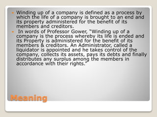 Winding up of a company meaning, | PPTX