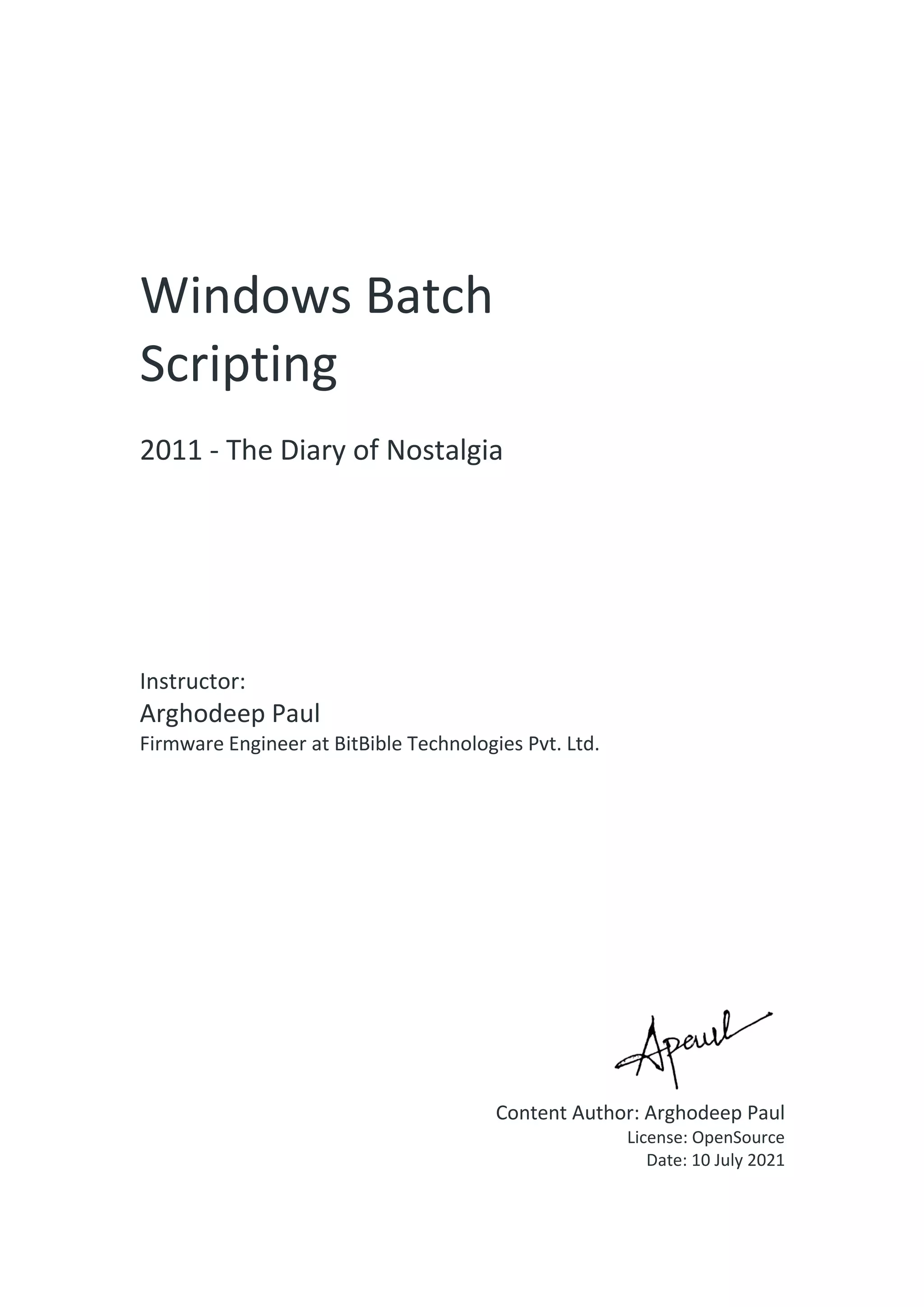 Windows Batch Scripting Pdf