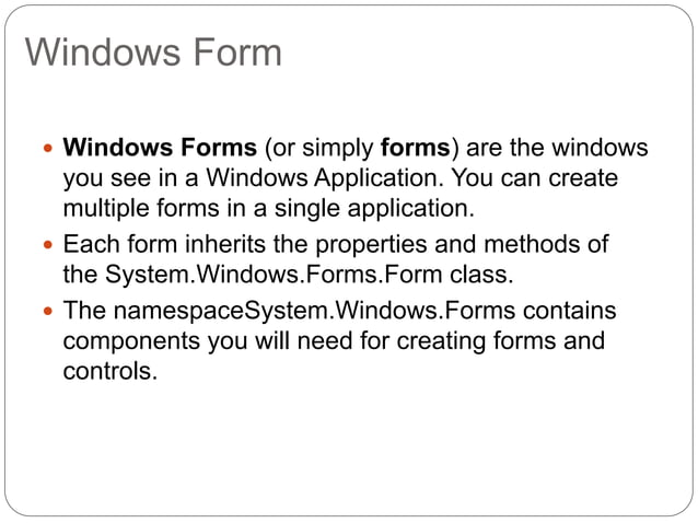 Windowforms controls c# | PPTX | Operating Systems | Computer Software and Applications