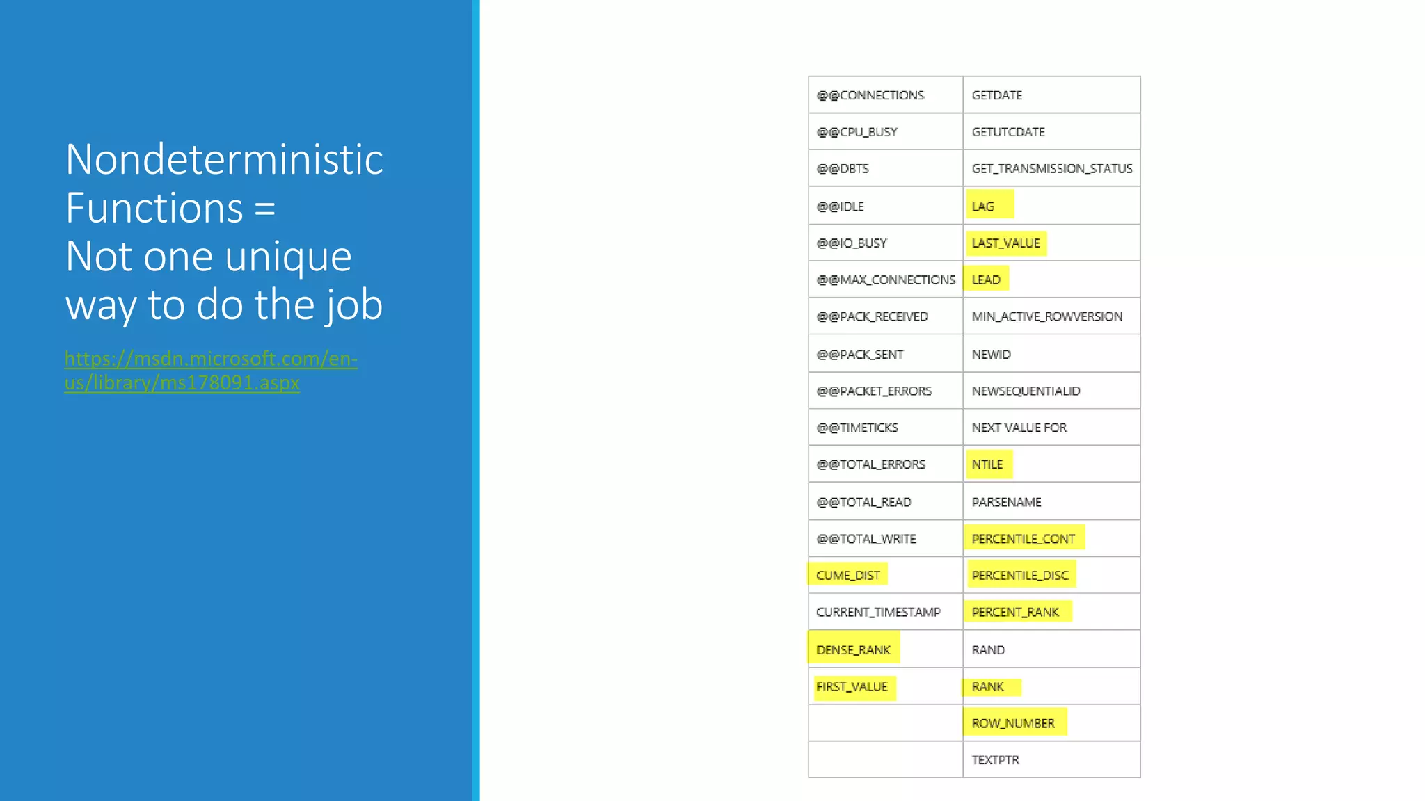 Window functions with SQL Server 2016 | PDF