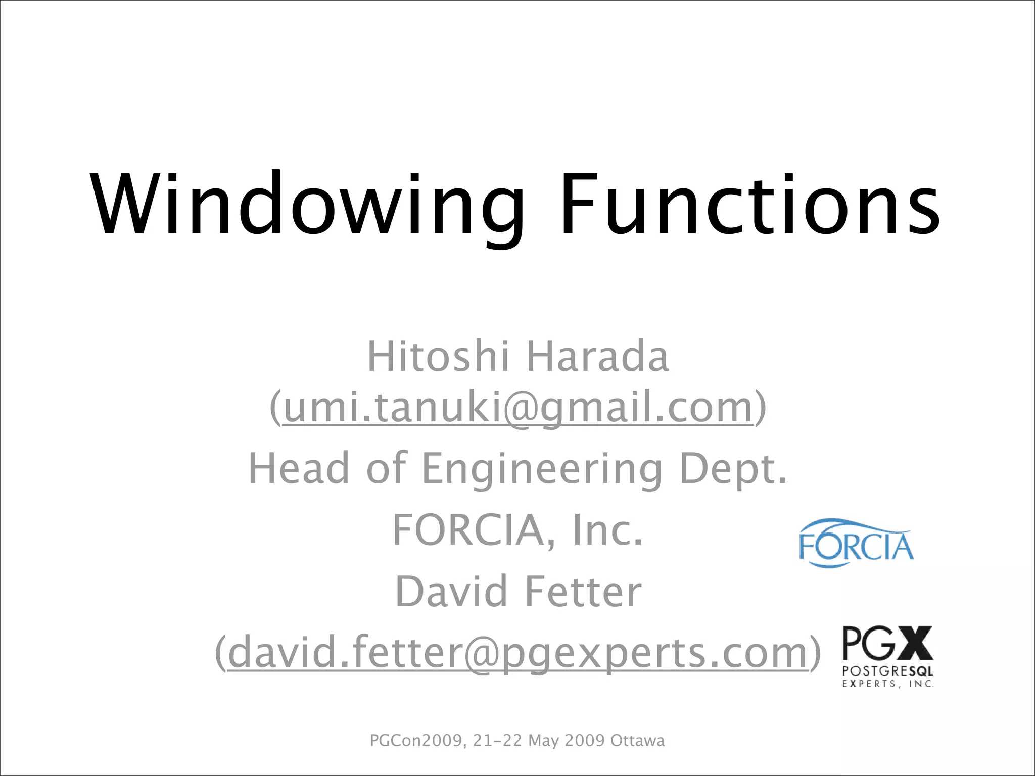 Introducing Windowing Functions (pgCon 2009) | PDF | Databases | Computer Software and Applications