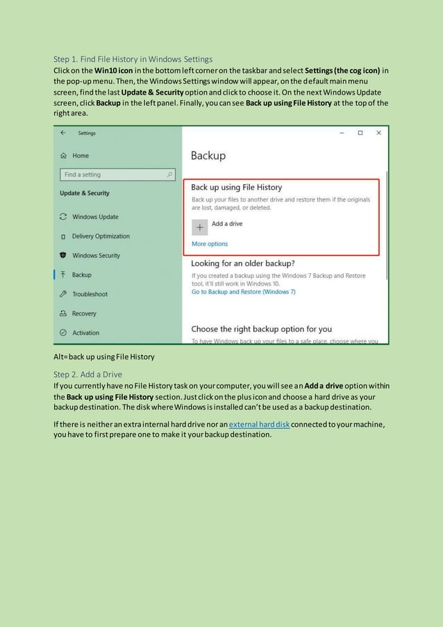 Windows 10 backup options | DOCX | Operating Systems | Computer Software and Applications