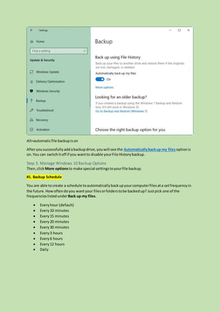 Windows 10 backup options | DOCX | Operating Systems | Computer Software and Applications