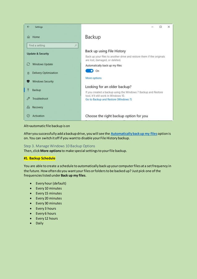 Windows 10 backup options | DOCX | Operating Systems | Computer Software and Applications