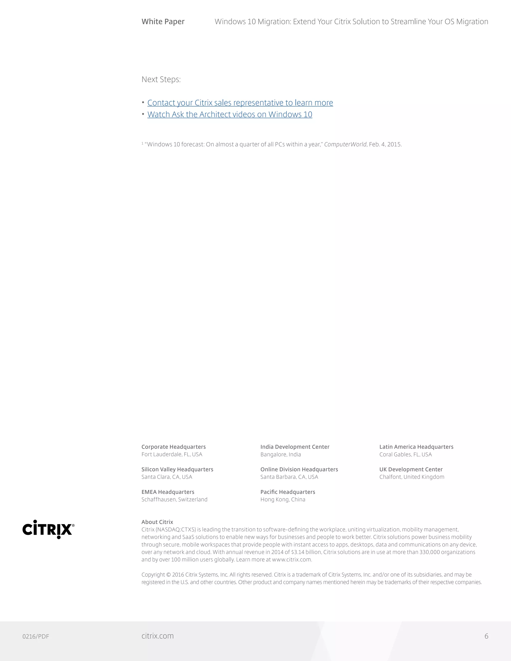 Windows 10 Migration: Extend Your Citrix Solution to Streamline Your OS ...