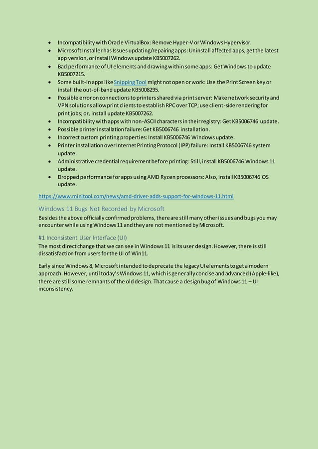 windows 11 bugs errors issues problems | DOCX | Operating Systems | Computer Software and ...