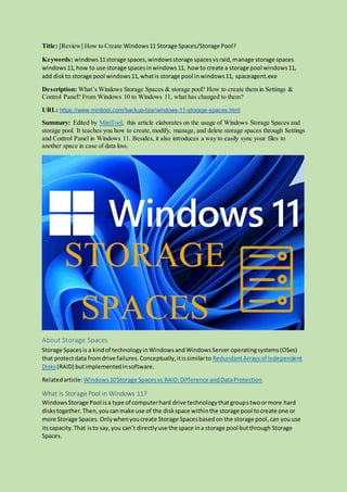 Windows 11 storage spaces | DOCX | Data Storage and Warehousing | Computing