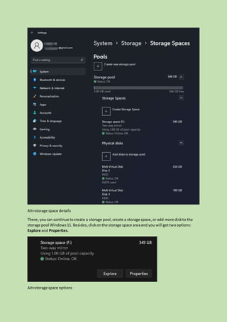 Windows 11 storage spaces | DOCX | Data Storage and Warehousing | Computing