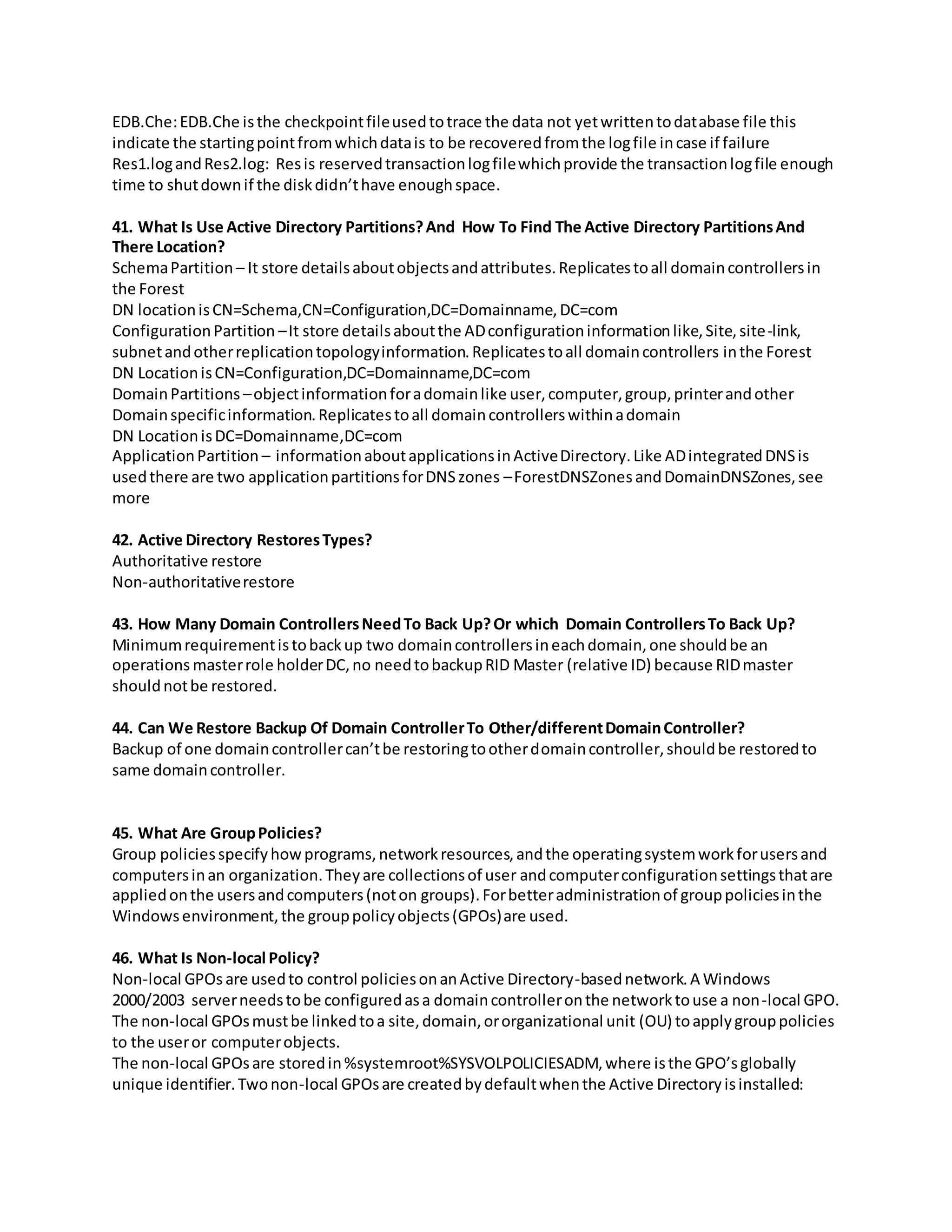 Windows server Interview question and answers | DOCX