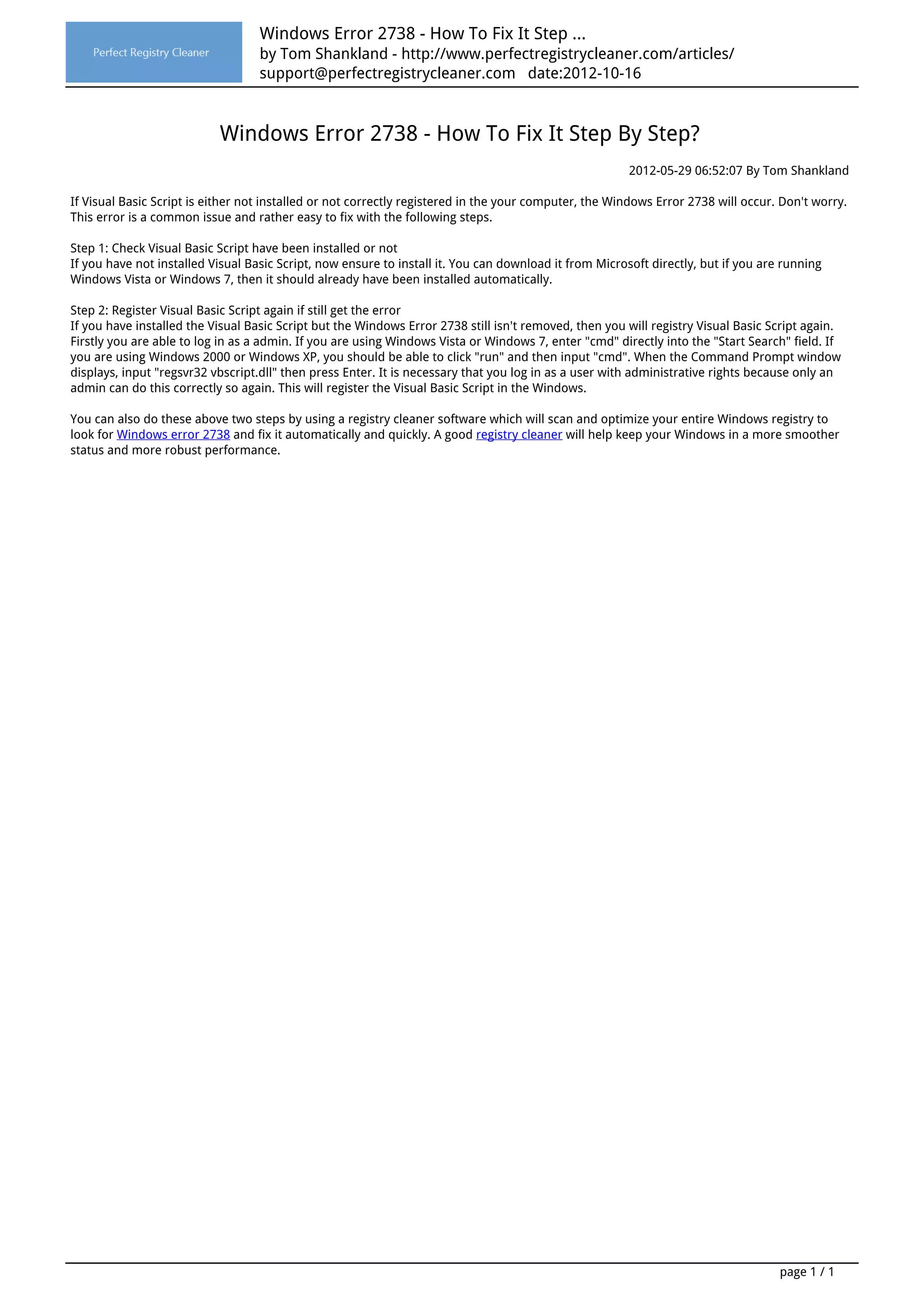 windows error 2738 how to fix it step by step | PDF