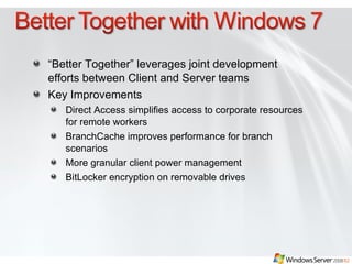 Windows Server 2008 R2 Overview | PPT
