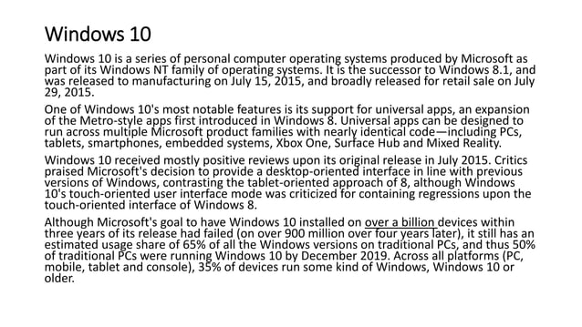 Introduction to Windows 10 | PPTX