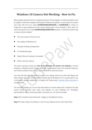 Fix Windows 10 Camera Not Working | PDF