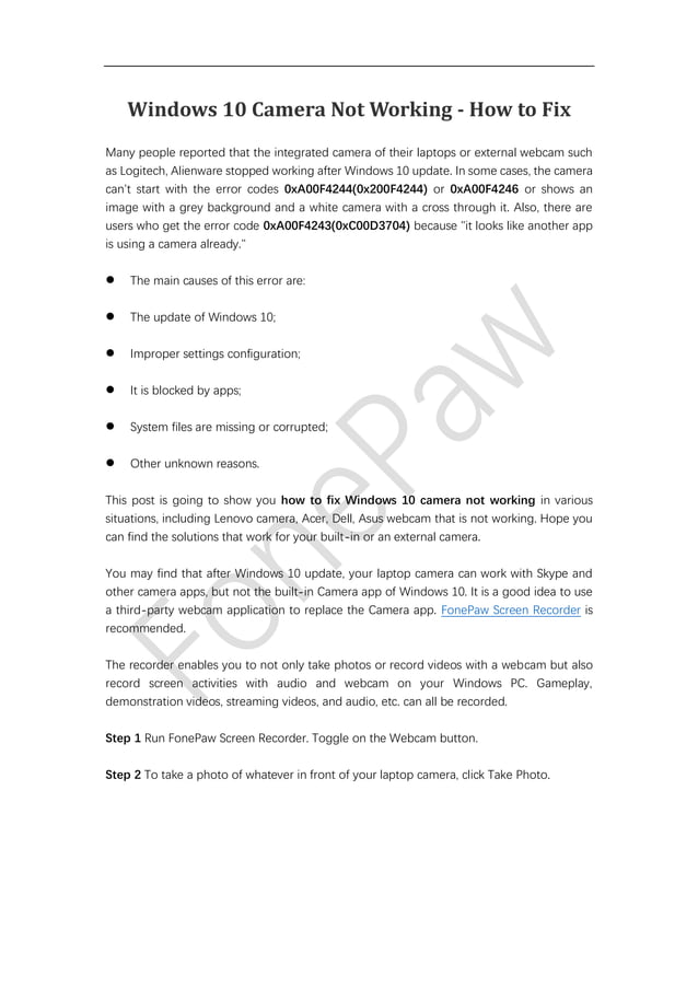 Fix Windows 10 Camera Not Working | PDF