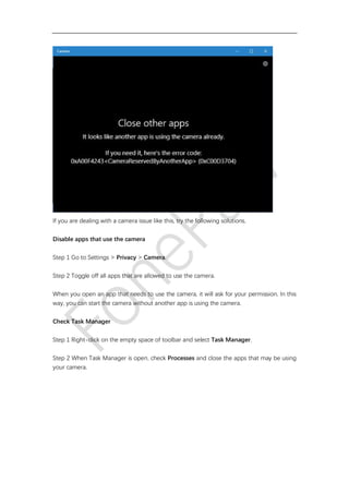 Fix Windows 10 Camera Not Working | PDF