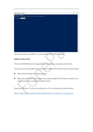 Fix Windows 10 Camera Not Working | PDF