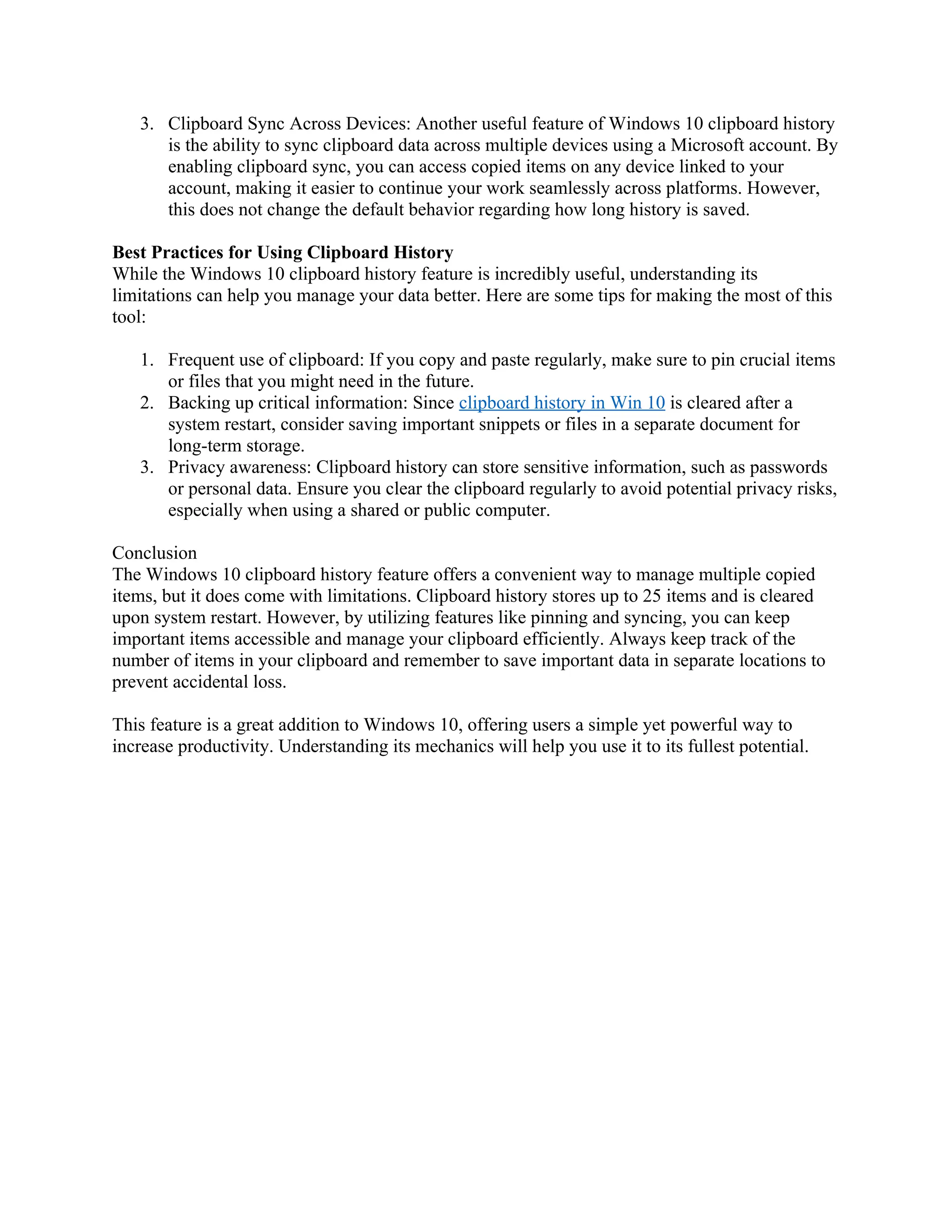 Windows 10 Clipboard History | Windows 10 Clipboard History | DOCX