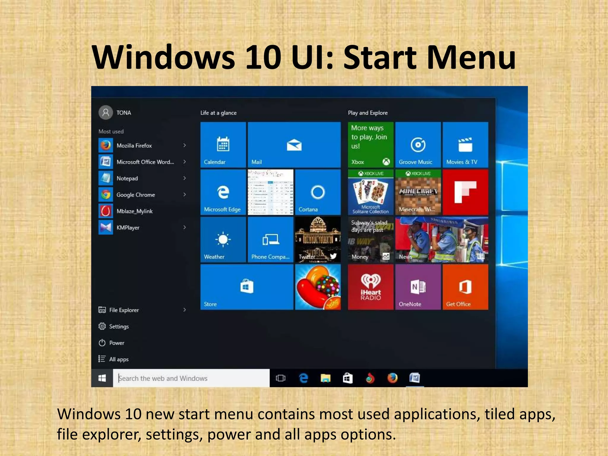 Windows 10 Main User Interface (UI) | PPTX