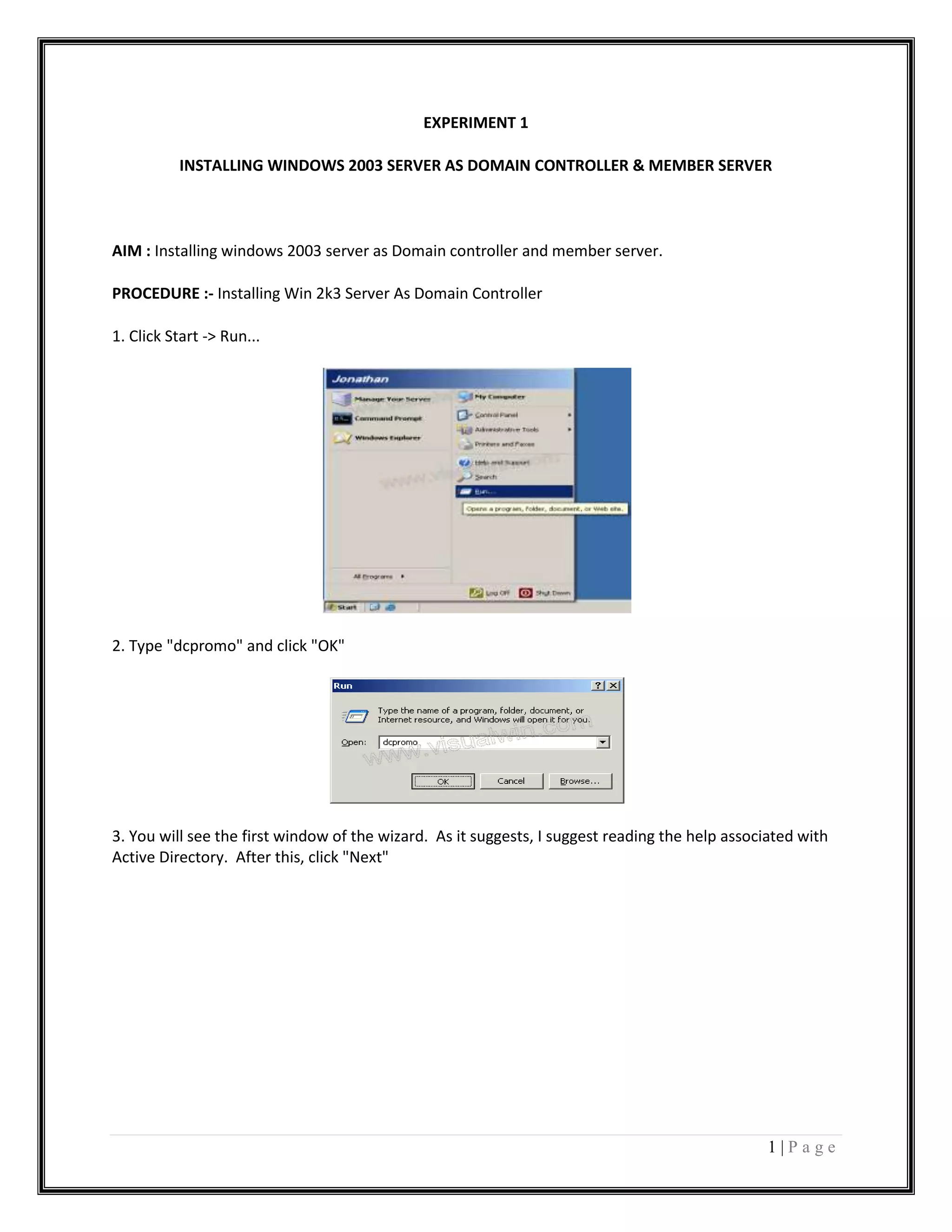 Windows 2003 Server | DOCX | Operating Systems | Computer Software and Applications
