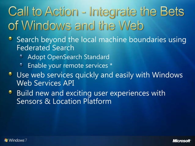 Windows 7 Developer Overview | PPTX
