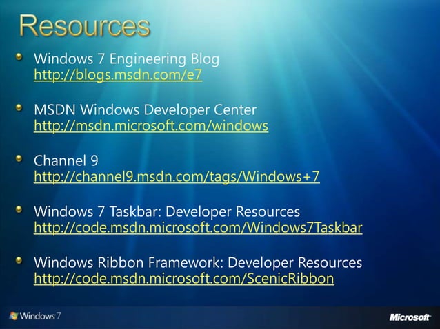 Windows 7 Developer Overview | PPTX