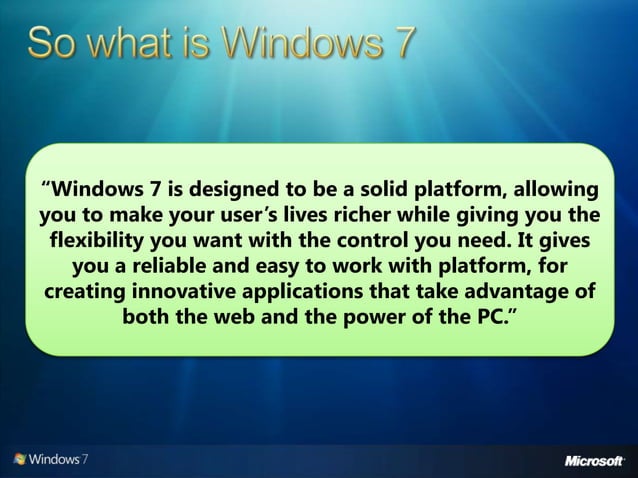 Windows 7 Developer Overview | PPTX