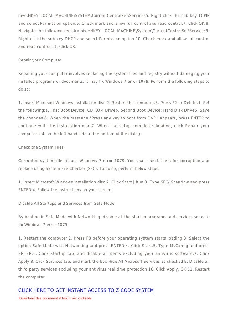 Windows 7 error 1079 fix