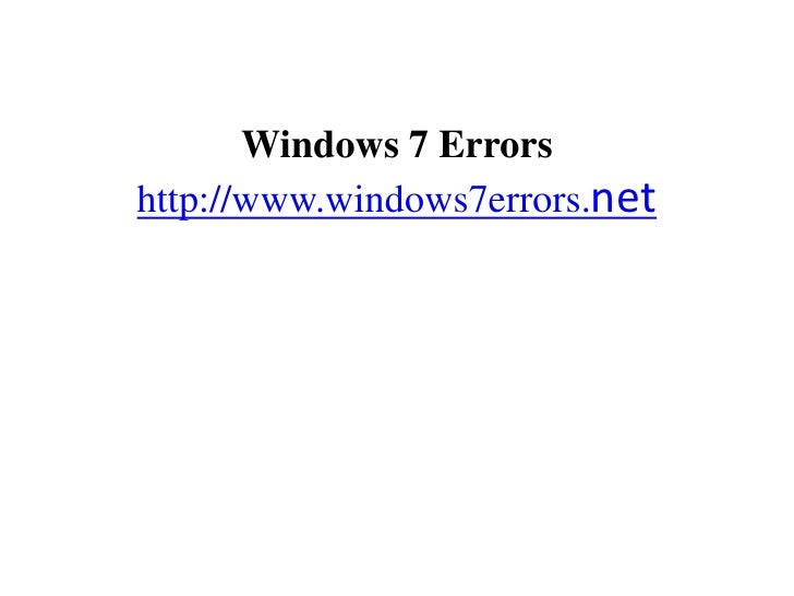 Windows 7 Errors