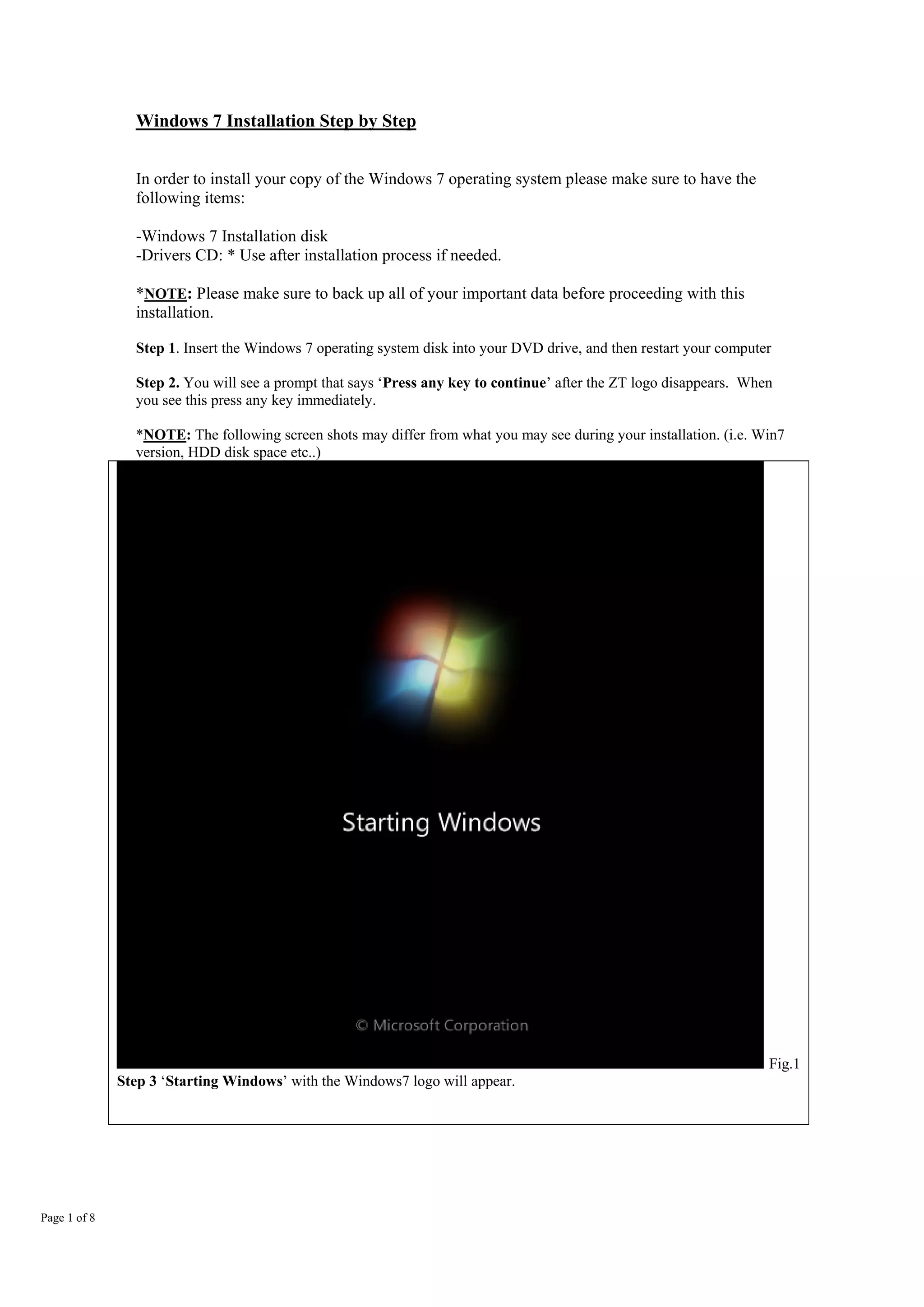 Windows 7 installation step by step | PDF