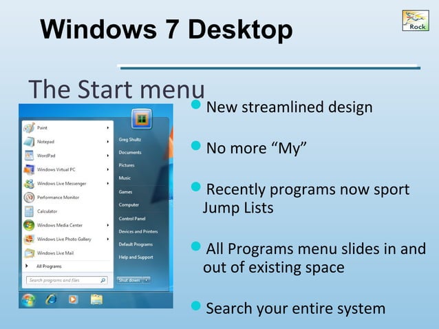 Windows 7 interface | PPT | Search | Internet