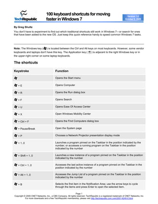 Windows7 keyboard shortcuts | PDF