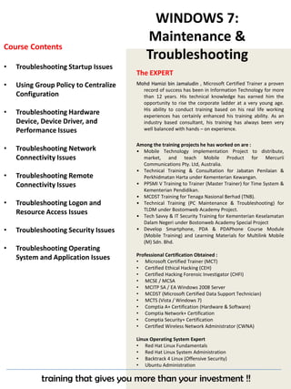 Windows 7 Maintenance & Troubleshooting | PDF
