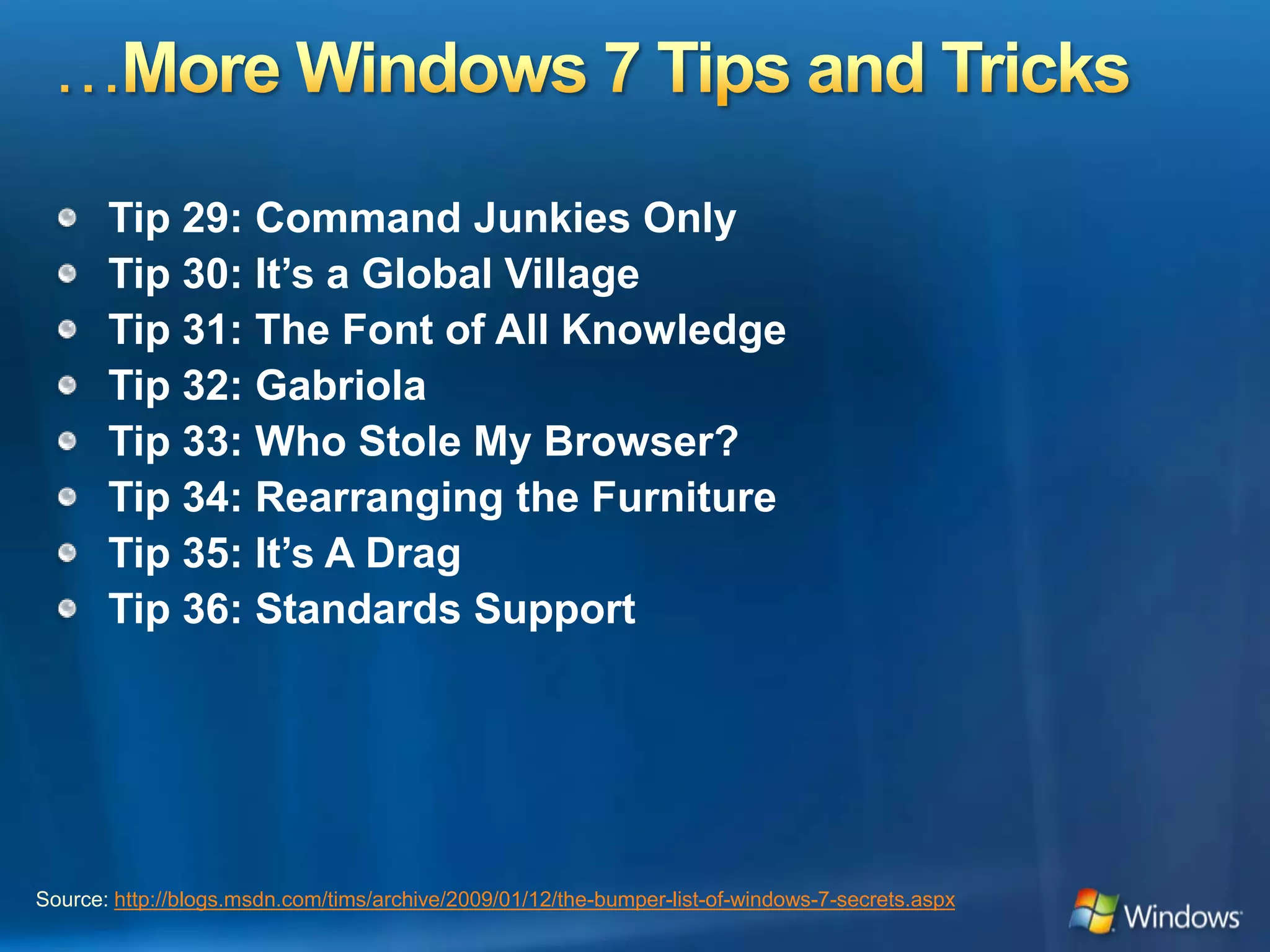 Windows 7 tips tricks | PPTX